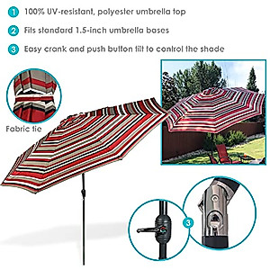 Sunnydaze 9-Foot Outdoor Patio Umbrella with Push Button Tilt and Crank - Aluminum Pole with Polyester Canopy - Awning Stripe