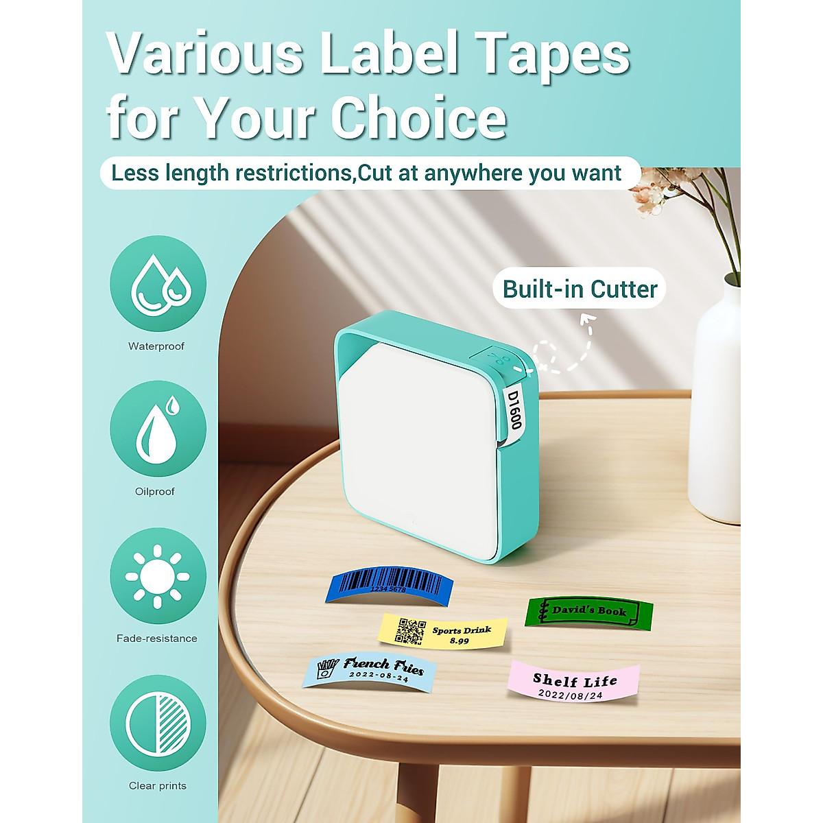 Vixic Label Maker Machine with Tape D1600 Label Maker Bluetooth Label Printer Sticker Maker for Phone Labeler Machine with Multiple Templates for Home, Office, School, Storage, Kitchen, Gift Labeling