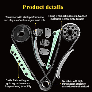 OCPTY Timing Chain Kit Gear Crank Sprocket Tensioners Guide Rails fits for 1997-2010 Ford F-150 Explorer Expedition 4.6L SOHC VIN 6 W 90387SG