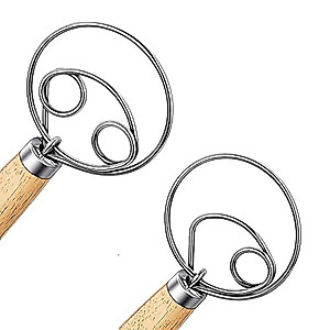 Danish Dough Whisk Cosybeau 13 Inch Bread Mixer For Dough Hooks With Stainless Steel Ring Dutch Whisk Kitchen Baking Tools Supplies Wisks For Bread Batter Cake Pastry (Lap+Double Lap)