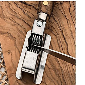 Kings County Tools Handheld Manual Knife Sharpener | Rotating Steel Wheel Sharpening Discs | Perfect Cutting Edge | Easy to Hold Wood Handle | 7-3/4" Overall Length | Made in Italy Brown