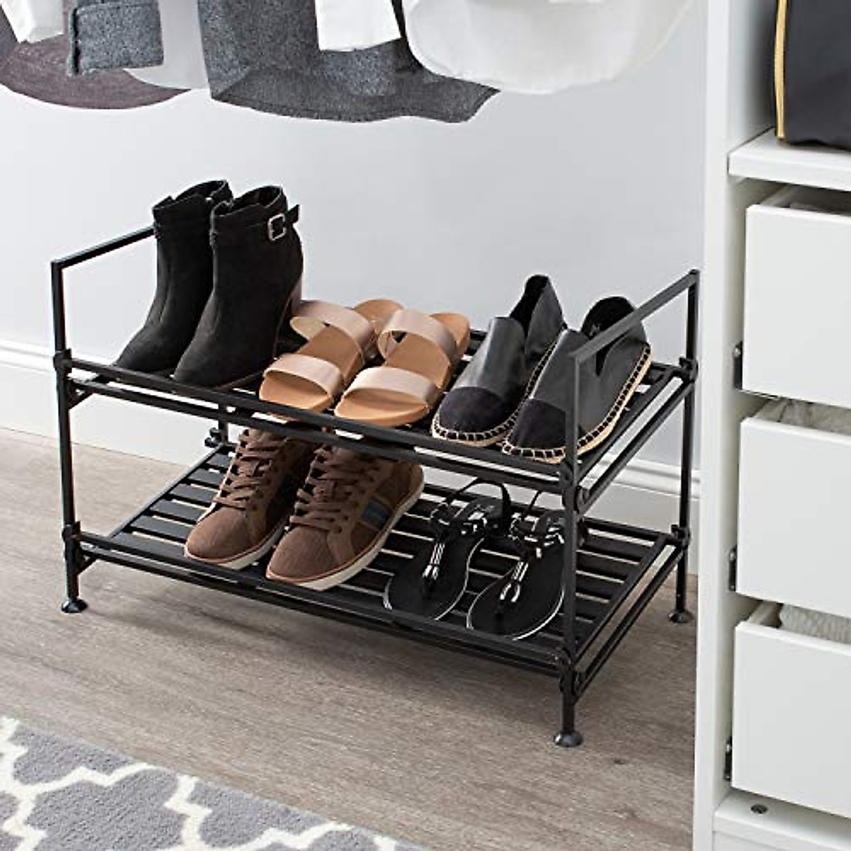Organize It All 2 Tier Shoe Rack, Dimensions: 25.12 x 11.42 x 17.01, Stackable, Home Organization, Great for Closets, Bedroom, Freestanding, Easy Assembly, Espresso