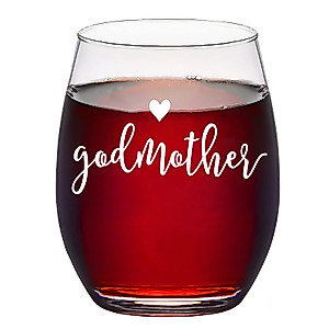 DAZLUTE Godmother Gifts, Godmother Stemless Wine Glass, Mother’ s Day Christmas Birthday Baptism Gifts for Godmother, Mom Friends from Godchild, Proposal Gift for Friend Aunt Sister Godmother,15Oz