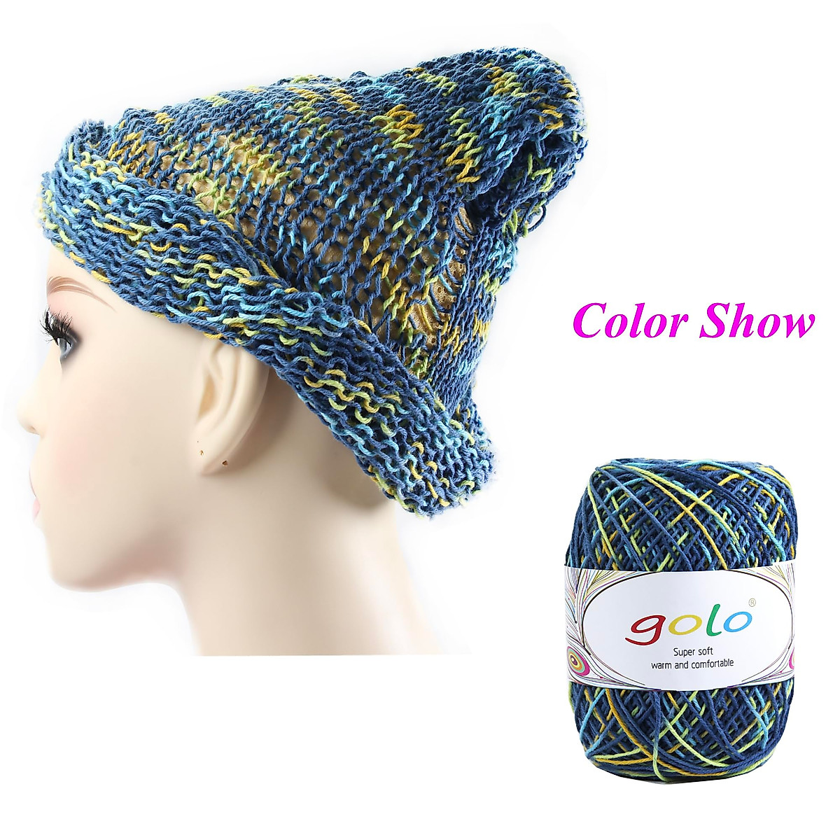 golo Crochet Yarn Cotton 6/4 Cotton Cone Yarn (Denim Blue-Yellow)