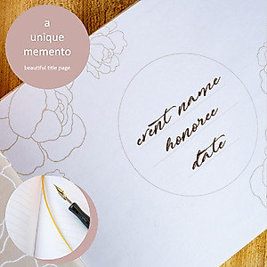 GSM Brands Wedding Guest Book, Simple Flower Bloom Line Art, 9 x 7 60 Lined Guestbook Pages, Elegant Gold Foil Embossed Design with Gold Page Edges