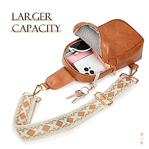 MoKo Vegan Leather Sling Bag - Small Trendy Casual Adjustable Detachable Shoulder Strap Crossbody Bags for Women and Men Daily Hiking Travel, Brown