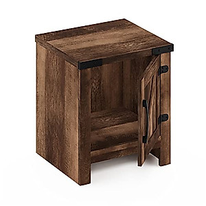 Furinno Jensen Farmhouse End Table with Barn Door for Bedroom, Living Room,Rustic Brown, pack of 1