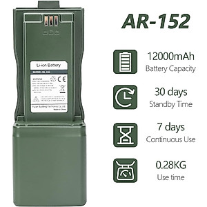 Baofeng AR-152 Original Battery BL-152 Li-ion Extend Battery Large Capacity Compatible with AR-152 Tactical Walkie Talkie Support USB Charger(2Pack,Green)