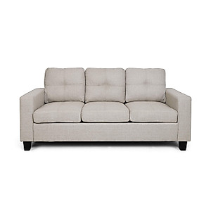 Christopher Knight Home Viviana Three Seater Sofa with Wood Legs, Beige and Natural Finish