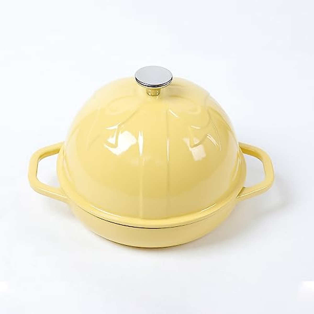 HAWOK Cast Iron Bread Cloche, Dia. 7.8inch/20cm, with Proofing Basket and Dough Scoring Knife, Sourdough Baking Pan Enameled Yellow