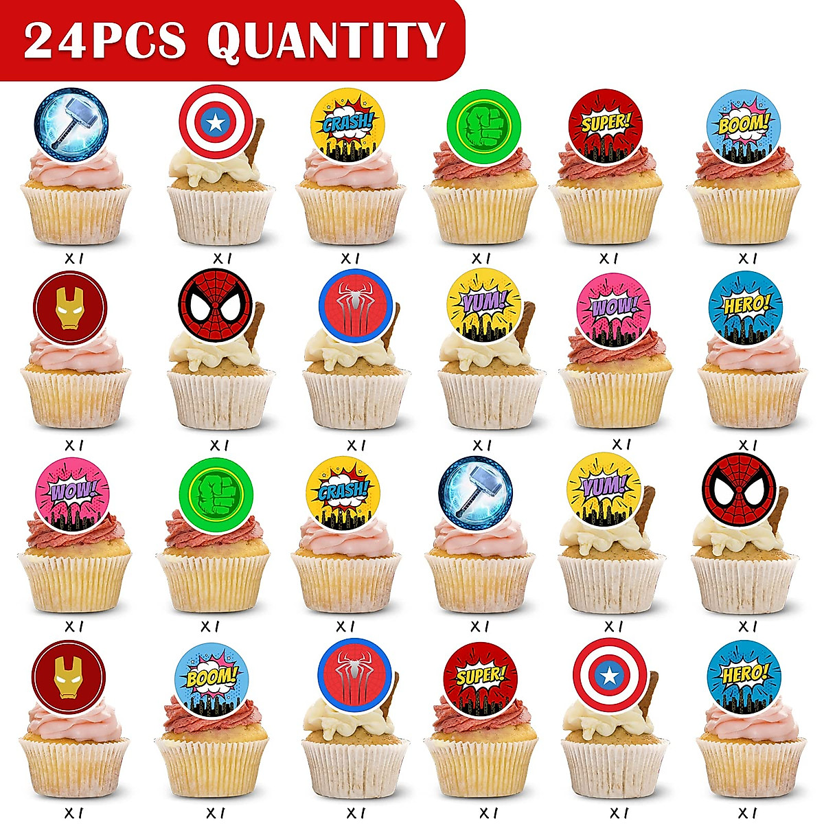 Superhero Cupcake Topper Birthday Party Favor, Superhero Cup Cake Decorations Supplies Finger Rings Gift for Anime Fans Kids (Superhero)