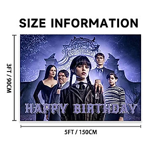 Wednesday Addams Banner Outdoor Indoor Backdrop Photography Background, Wednesday Addams Birthday Decorations, Baby Shower Room Decoration Supplies Party Favors，5x3ft