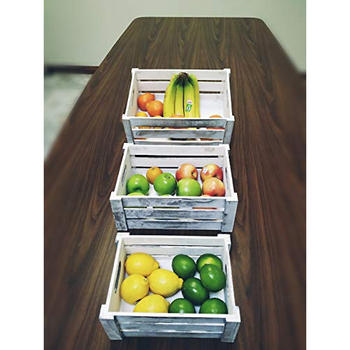 Admired By Nature Rustic White Set of 3 Distressed Decorative Wood Crates Storage Container