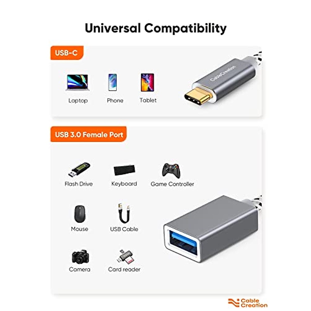 CableCreation USB to USB C Adapter(0.5FT/0.15M), USB C OTG Cable,Type C to USB A Female Connector Compatible with MacBook Pro Air,iPad Mini/Pro,XPS,Galaxy S22