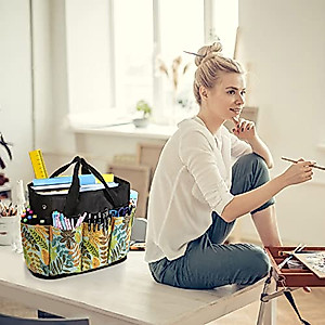 GERYMU Art Supply Storage Organizer, Craft Organizers and Storage Tote Bag with Pockets Art Caddy Oxford Fabric Craft Storage Containers for Teacher, Students, Artist,Office Workers, Traveler Yellow