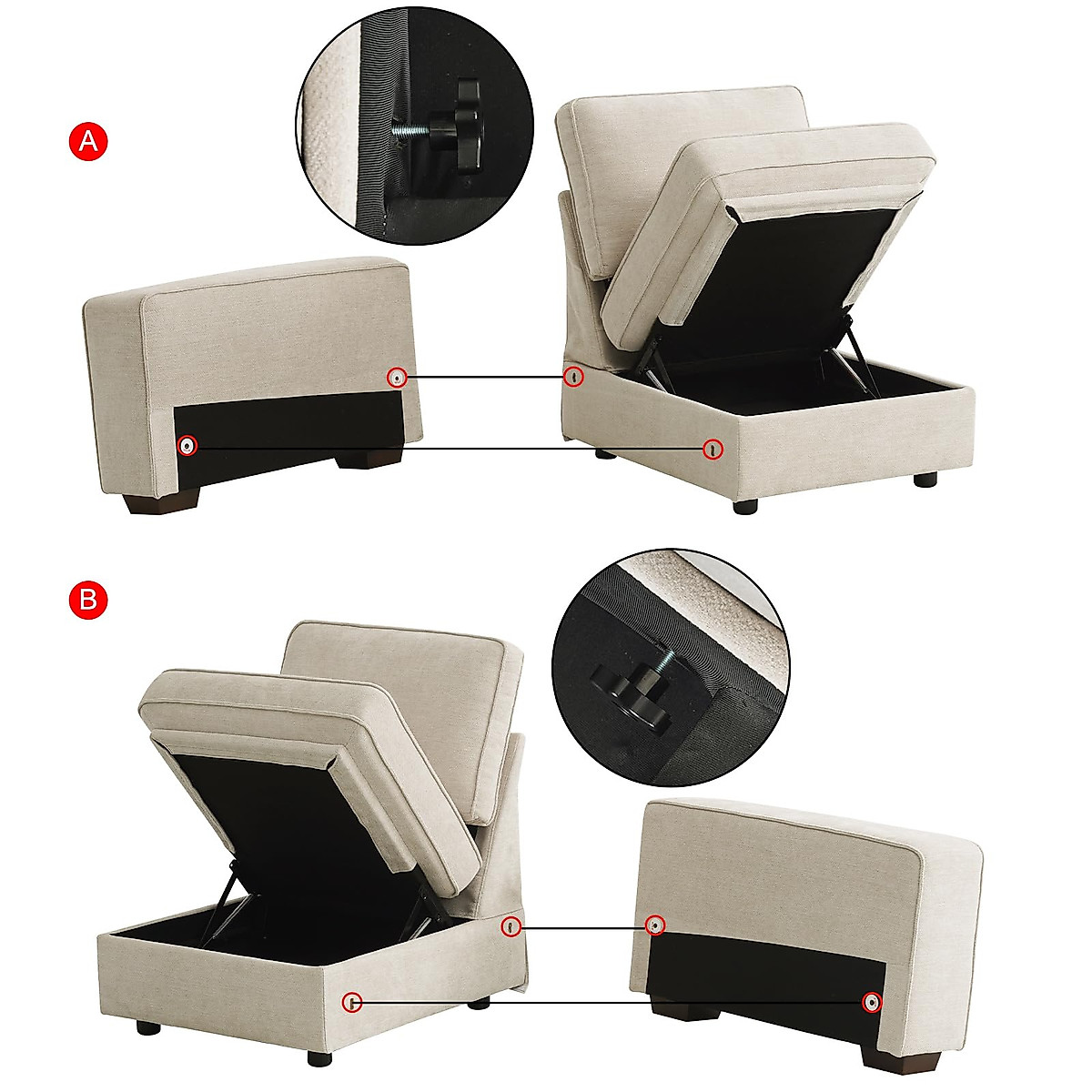 SOPAT Modular Sofa Armrest Module for Modular Sectional Sofa Couch Side Armrest with Comfy Chenille Fabric (Beige)