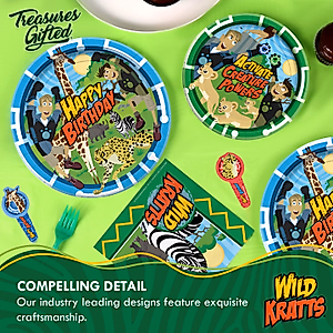 Treasures Gifted Officially Licensed Wild Kratts Dinner Plates 16ct - 9in Wild Kratts Party Plates - Wild Kratts Birthday Party Supplies - Wild Kratts Paper Plates - Wild Kratts Plates