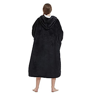Cozystar Wearable Blanket Hoodie with Giant Pocket （Cat Approved） Extra Soft Sherpa Fleece Thick Warm ＆ Cozy Oversized Sweatshirt Blanket Jacket with Sleeves Gifts for Adult Men Women - Black