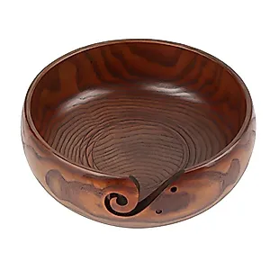 Wooden Yarn Bowl, Handmade Natural Wood Craft Knitting Yarn Bowls with Holes Storage Gift for Knitting and Crocheting (7.1 x 2.8 inch)