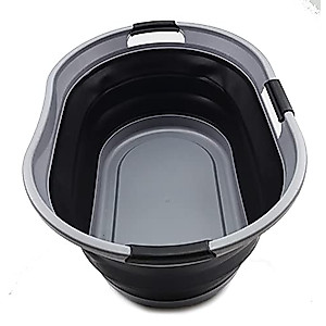 SAMMART 44L Collapsible Plastic Laundry Basket - Foldable Pop Up Storage Container / Organizer - Portable Washing Tub - Space Saving Hamper / Basket - Water Capacity: 35L (1, Dark Grey/Black), Size: 25.4 x 17.8 x 10.6 inches