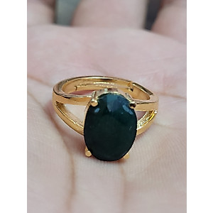 Emerald Adjustable Ring For Men And Women 7.25 CARAT Ring Gemstone Ring 14K Gold Plated Adjustable Ring Emerald Ring For Men And Women By ANTIQUESILVERJEWELRY, Green,Emerald