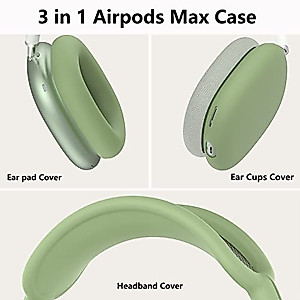 Silicone Case Cover for AirPods Max Headphones, Anti-Scratch Ear Pad Case Cover/Ear Cups Cover/Headband Cover for AirPods Max, Accessories Soft Silicone Skin Protector for Apple AirPods Max (Green)