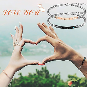 6 Piece Her King His Queen Necklace Bracelet Couple Necklace Bracelet Keychain Set for Valentines Jewelry Gift