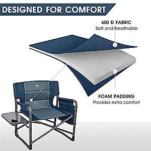 TIMBER RIDGE XXL Upgraded Oversized Directors Chairs with Foldable Side Table, Detachable Side Pocket, Heavy Duty Folding Camping Chair up to 600 Lbs Weight Capacity (Blue) Ideal Gift