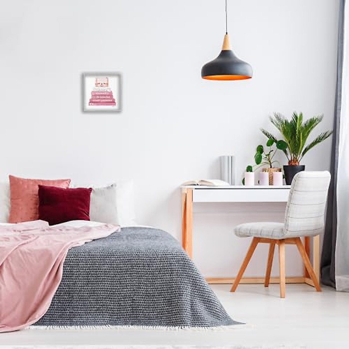 Stupell Industries Pink Book Stack Fashion Handbag, Design by Amanda Greenwood Gray Framed Wall Art, 12 x 12