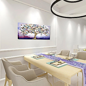 FuShvre Butterfly Pictures Wall Decor Purple Butterflies Canvas Wall Art Prints Tree of Life Artwork Painting Framed 24"x48"