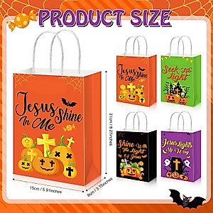 Funnymoom 24 Pcs Christian Halloween Bags with Handle Gift Pumpkin Religious Halloween Trick or Treat Candy Bags Paper Halloween Party Favor Bags Decoration Supplies Goodie Bags for Party Favor