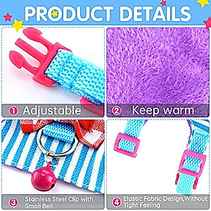 2 Pieces Hamster Harness and Leash Set for Walking, Small Guinea Pig Clothes with Bowknot Bell, No Pulling Comfort Padded Vest Striped for Guinea Pig Hamster Ferret, Small Animals (Blue, Black,S)