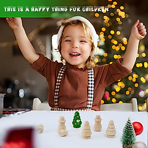 Luckforest 30Pcs Unfinished Wooden Set, Snowman Dolls Craft Christmas Tree Acorns Blank DIY Wooden Natural Wooden Xmas Tree for Crafts Arts Drawing Christmas Decor