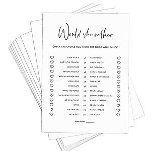 GardenCity Bridal Shower Games, Would She Rather Bridal Shower Game For 50 Guests, 50 Cards - Minimalist (Would She Rather)