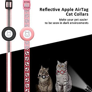 2Pack Airtag Cat Collars, Reflective Air Tag Cat Collar with Breakaway Safety Buckle and Bell, Adjustable Cat Collar with Airtag Holder Compatible with Apple Airtag for Small Pets (Pink)