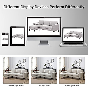 Prohon 86" L Shaped Modern Chenille Convertible Sectional Reversible Chaise Lounge and 2 Round Pillows, 4-Seat Couches Upholstered Small Space Sofas for Living Room, Apartment,Grey