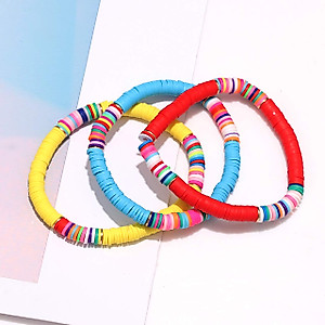 NLCAC Heishi Surfer Bracelets Stackable Colorful African Vinyl Disc 6mm Beads Stretch Bracelets Vsco Boho Summer Beach Jewelry for Women (5)