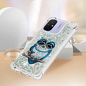 Monwutong Slim Fit Phone Case for Xiaomi Redmi 12C,Glitter Liquid Quicksand Effect Silicone Soft TPU Fashion Case with Four Corners Anti-Drop Protection for Redmi 12C,YBDT Owl