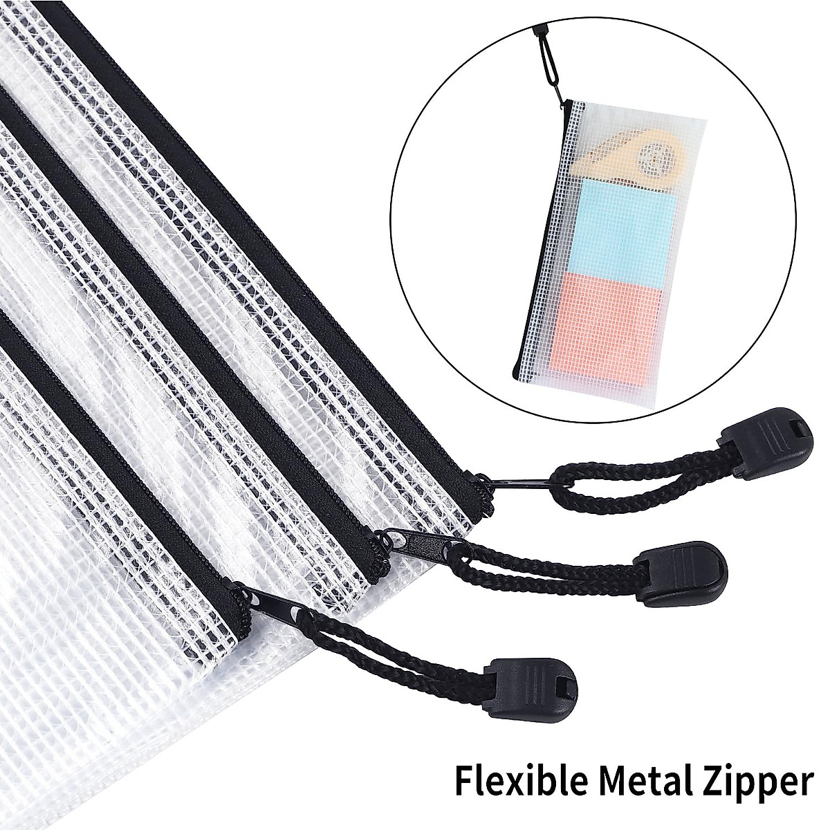 EOOUT 24pcs Mesh Pouch Bags, 9.5x4.5 Inches Waterproof Black Bags, Bill Size Organizing Storage with Zipper, Small Pouches for School, Classroom, Office and Bill