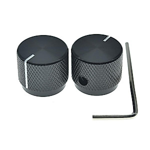 KAISH 2pcs 51/64"(20mm) Diam. Aluminium Potentiometer Knobs 1/4" Universal Metal Pot Control Knobs for Guitar/Bass/AMPS Amplifier/Preamps/Efffect Pedal/Audio Equipments Black with Indicator Line