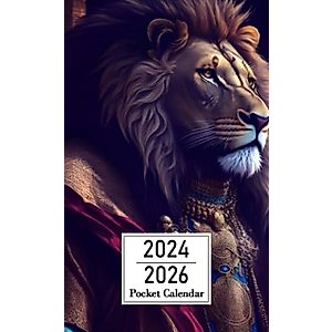 Pocket Calendar 2024-2026: Two-Year Monthly Planner for Purse , 36 Months from January 2024 to December 2026 | Lion | Arabic cloth | King | Cyberpunk style