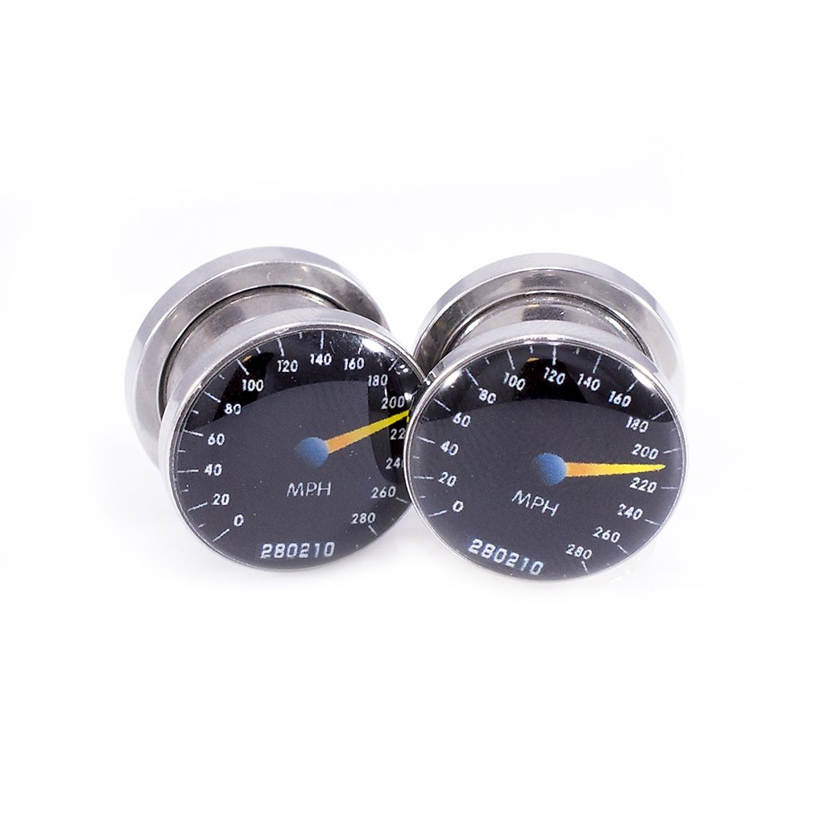 BodyJewelryOnline Pair of Speedometer Logo Screw-Fit Plugs - 2ga(6 mm) - 1/2"(12 mm) 316L Surgical Steel (11mm - 7/16 inch)