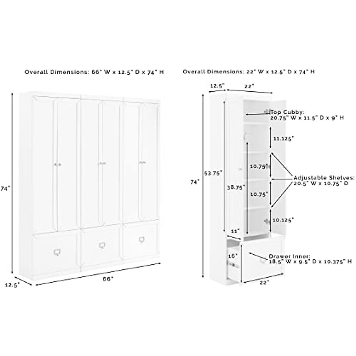 Crosley Furniture Harper 3-Piece Entryway Set with 3 Pantry Closets, White