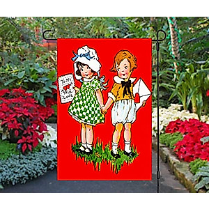 Happy Valentine's Day Garden Flag - Retro Valentines Day Yard Flag - Valentines Day Garden Flags 12x18 Double Sided - Red Vintage Garden Flag Design by Jolly Jon