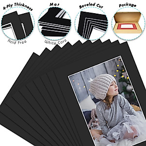 Golden State Art Pack of 25, Acid-Free Black Pre-Cut 5x7 Picture Mat for 4x6 Photo with White Core Bevel Cut Frame Mattes