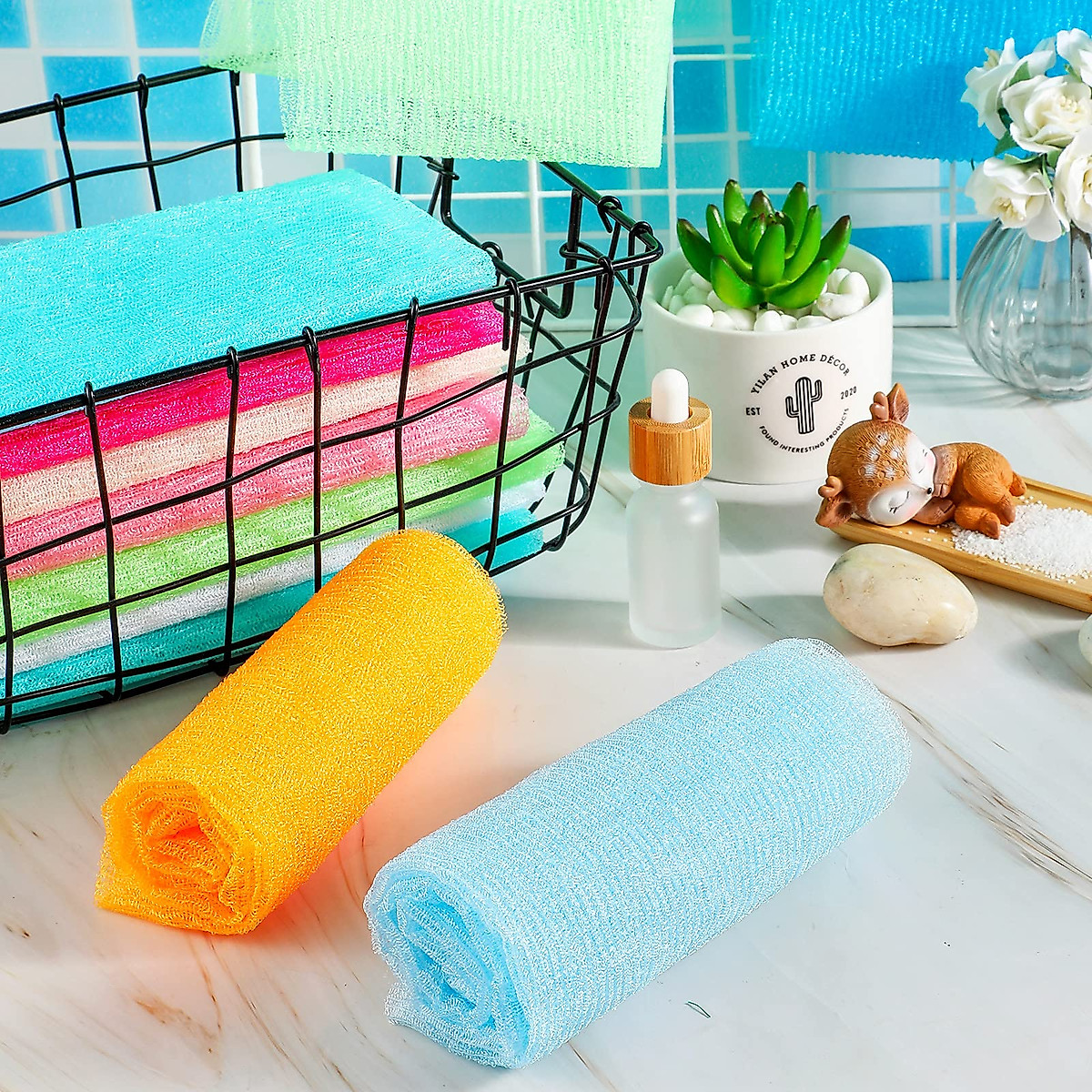 Tatuo 12 Pack 36 Inch Extra Long Exfoliating Bath Cloth Towel Nylon Bath Towel Korean Exfoliating Cloth Japanese Shower Cleaning Sponges for Back Body(12 Color)