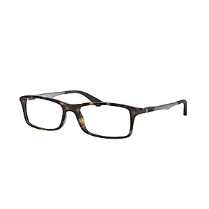 Ray-Ban RX7017 Rectangular Prescription Eyeglass Frames, Matte Black/Demo Lens, 52 mm