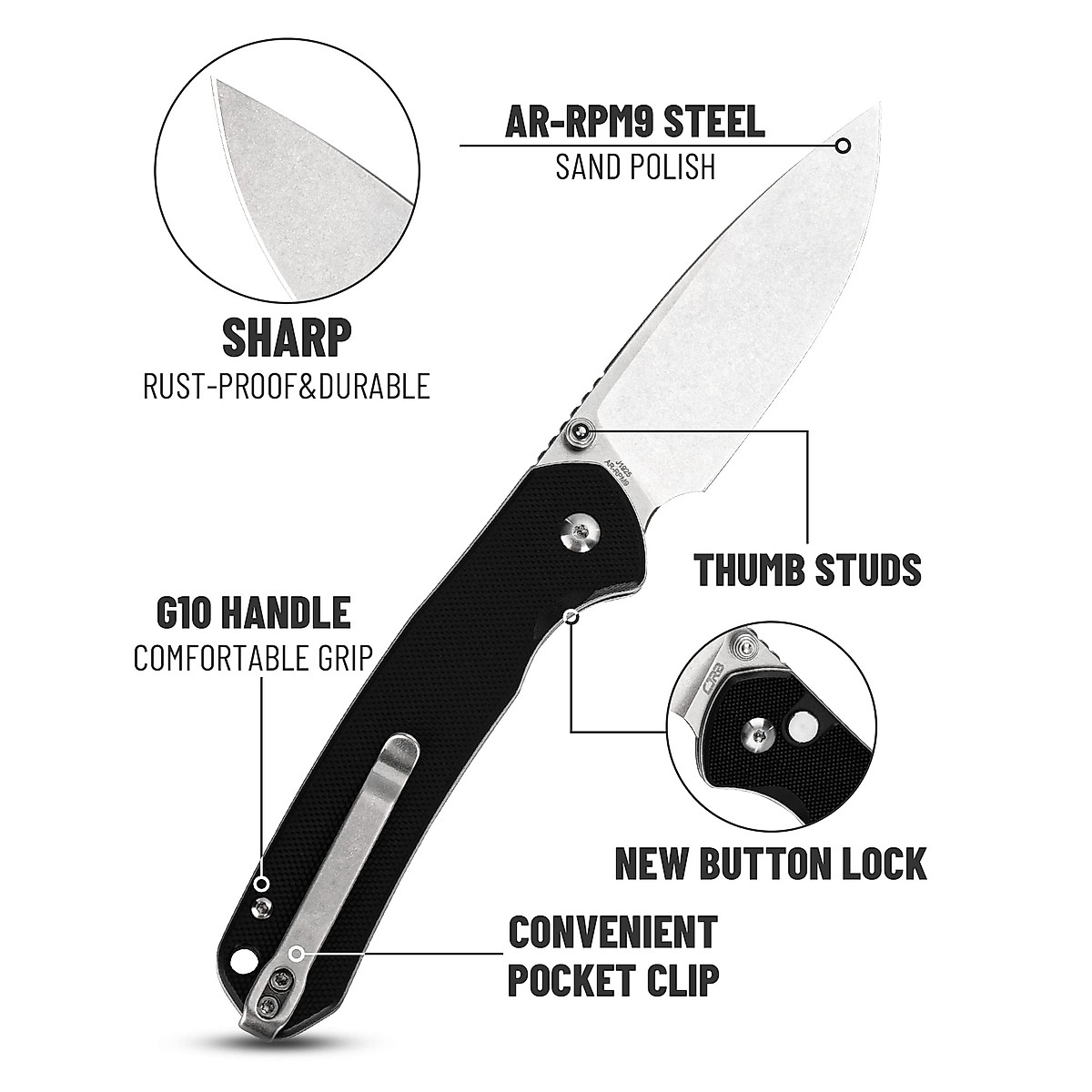 CJRB Pyrite Black Bundled with Maileah Green Great EDC Knife Companion