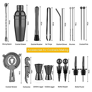 Vabaso 20 Piece Cocktail Shaker Set with Rotating Stand, 25oz Stainless Steel Black Bartender Kit Bar Tools Set for Home, Bars, Parties and Traveling, Cocktail Lovers Gift