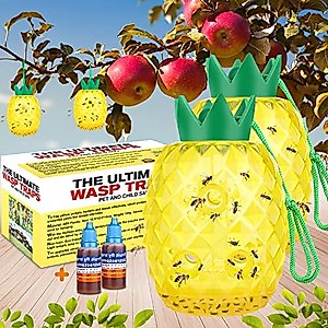 Wasp Trap Outdoor Hanging, Wasp Bee Traps Repellent Outdoor Wasp Deterrent Killer Insect Catcher, Non-Toxic Reusable Hornet Traps Yellow Jacket Traps Outdoor Hanging (2 Pack, Pineapple Shape)